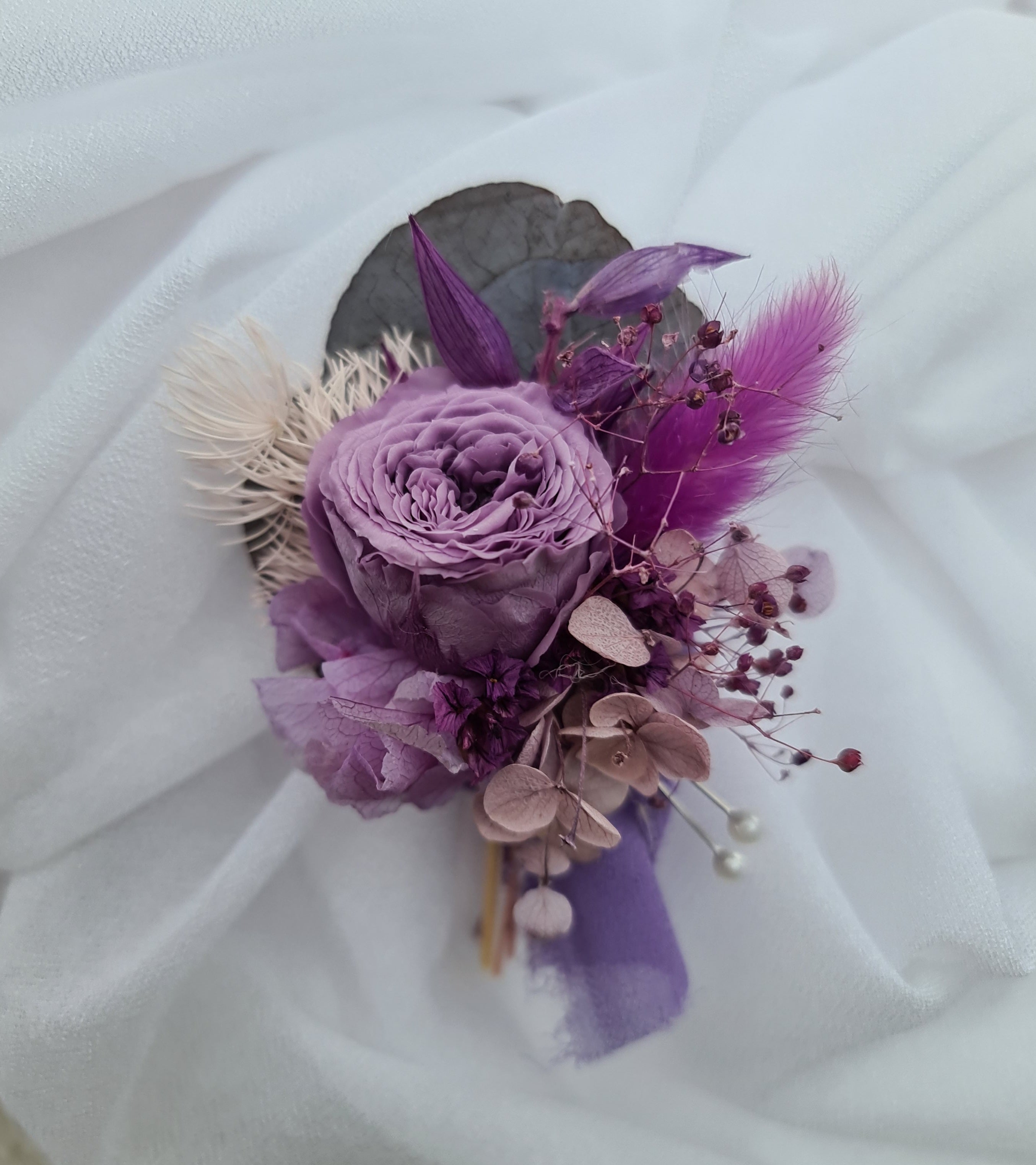 Groom's mini preserved peony buttonhole - dusty purple - wedding ...