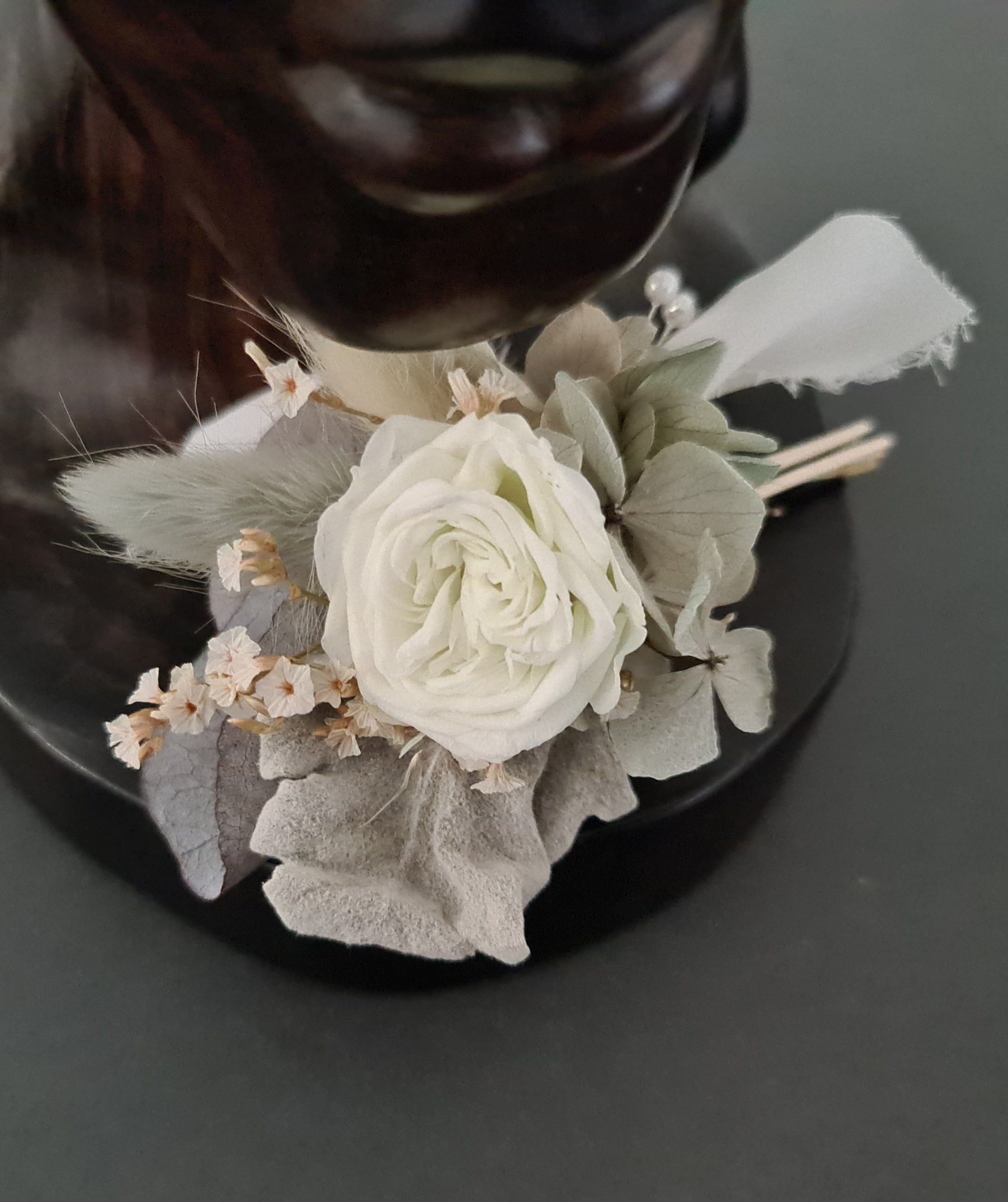 Groom's mini preserved peony buttonhole - sage green - wedding ...